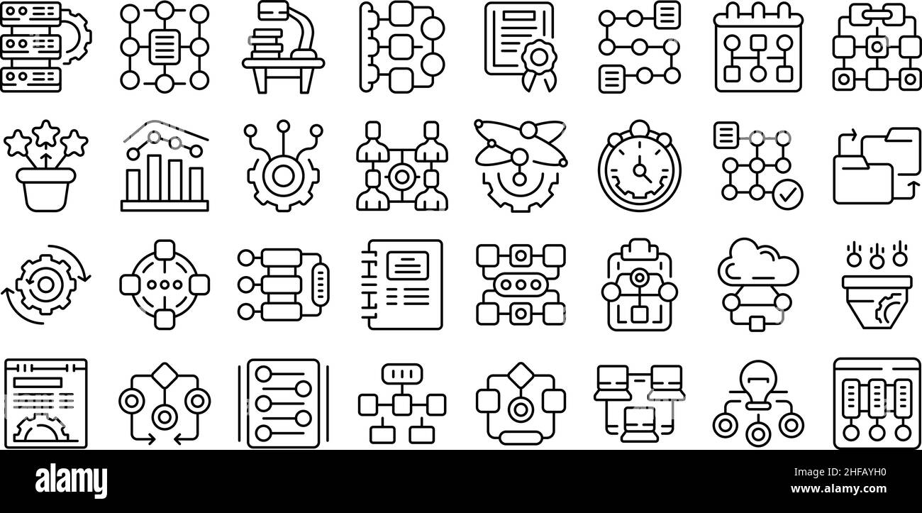 Workflow icons set outline vector. Sitemap plan. Hierarchy network ...