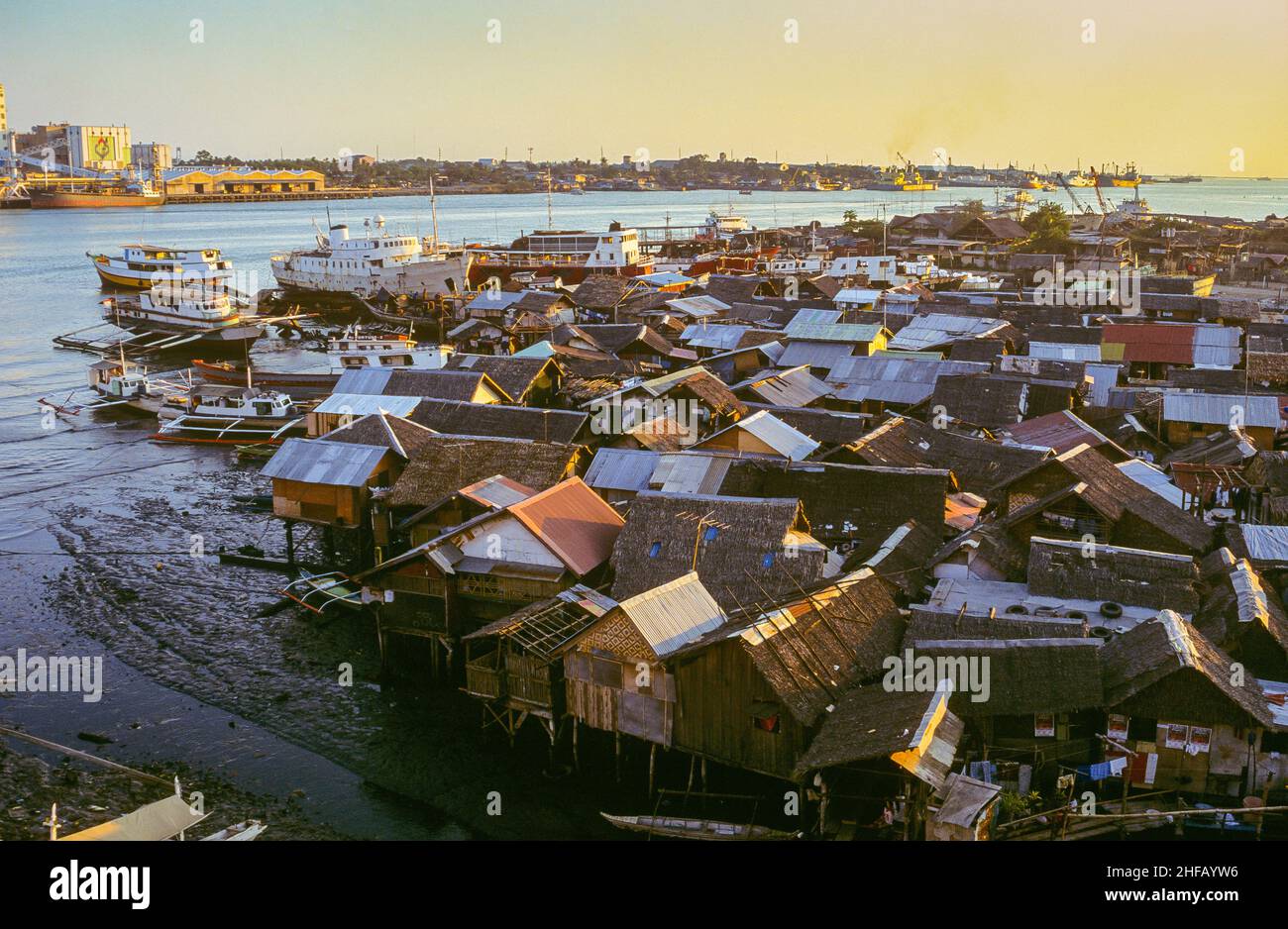 A coastal shanty town in Mandaue City in Cebu, seen from the Mactan ...