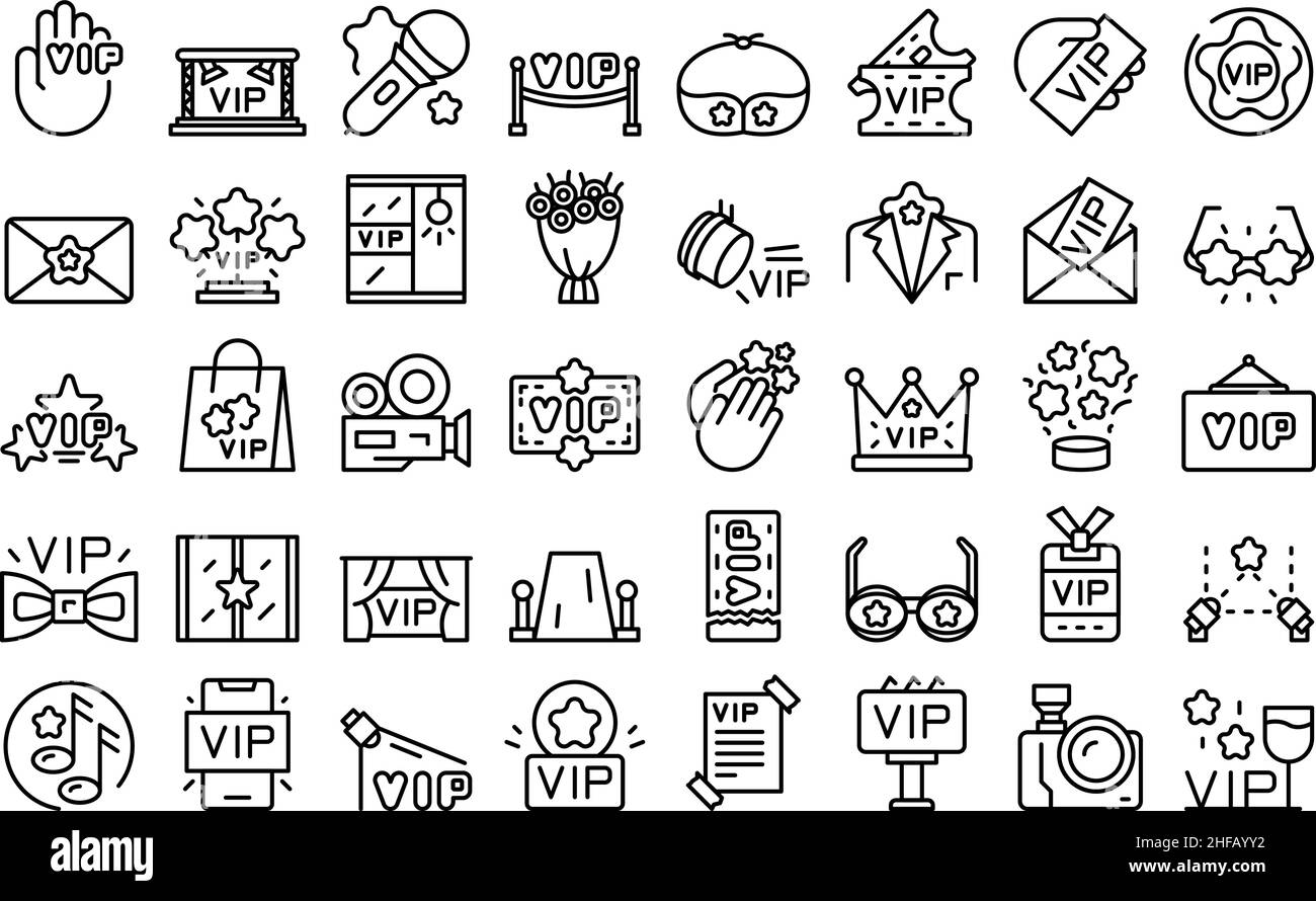 Vip event icons set outline vector. Member club. Celebrity membership ...