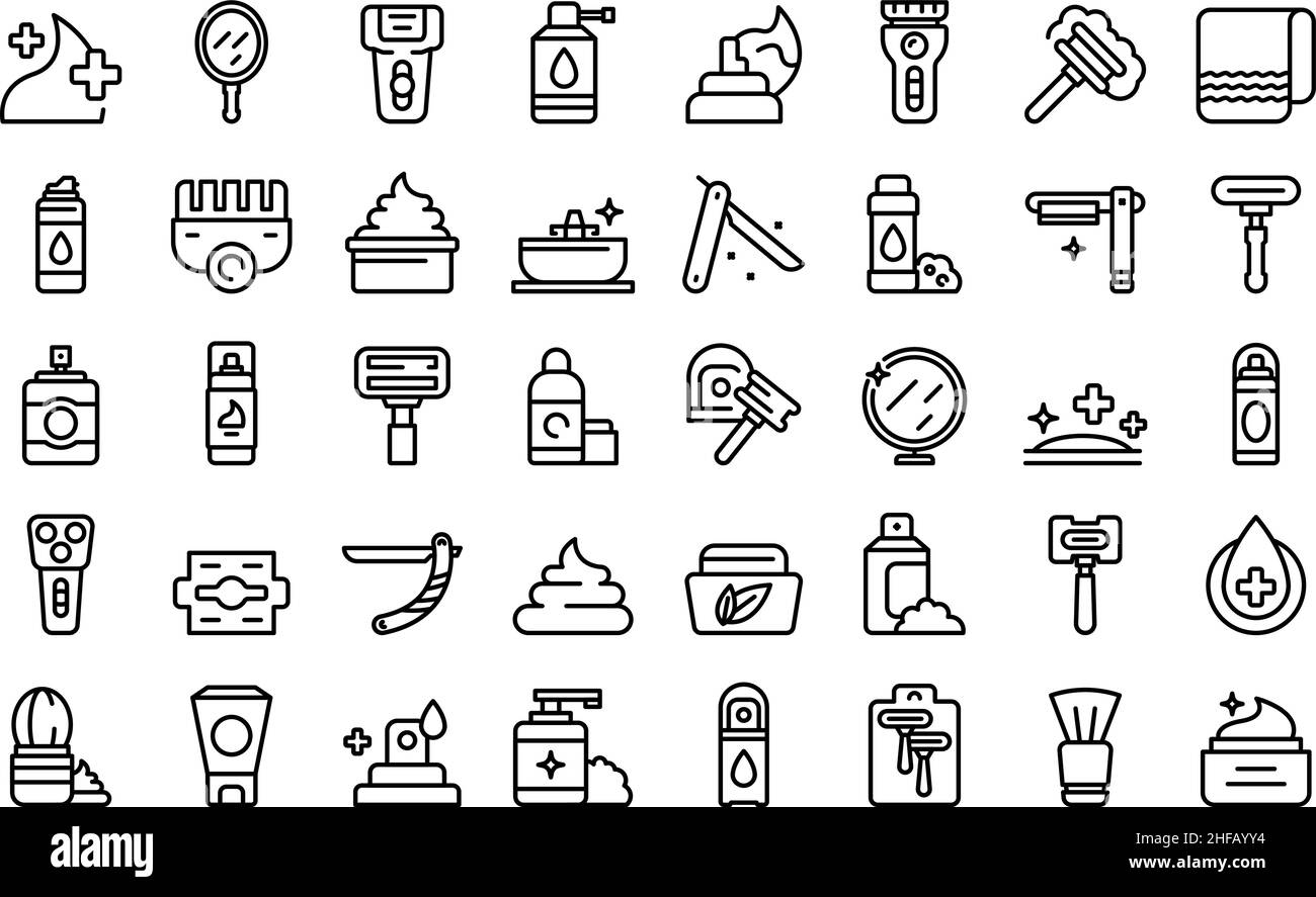Shaving cosmetics icons set outline vector. Man shave. Beard skin Stock ...
