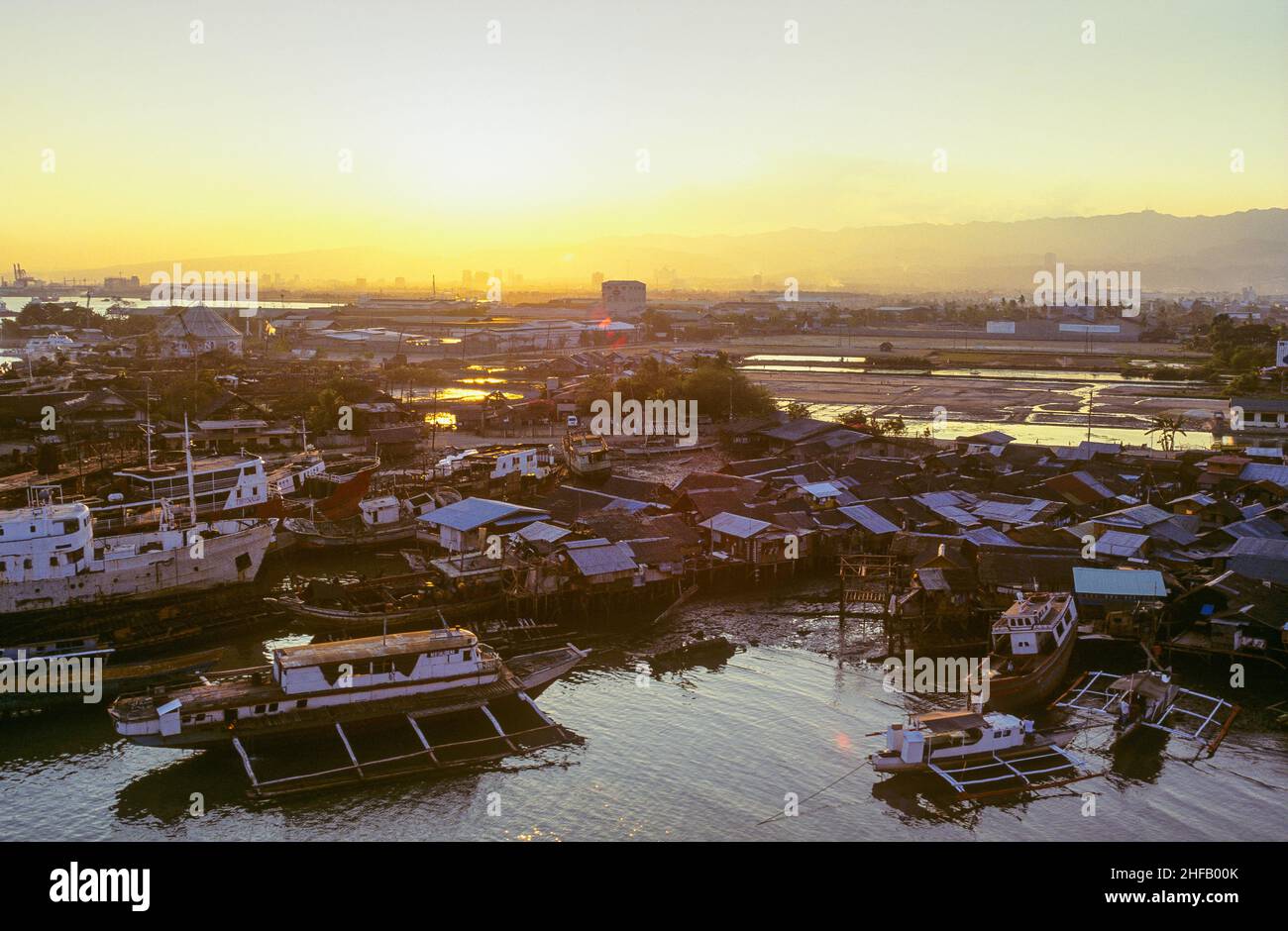 A coastal shanty town in Mandaue City in Cebu, seen from the Mactan ...