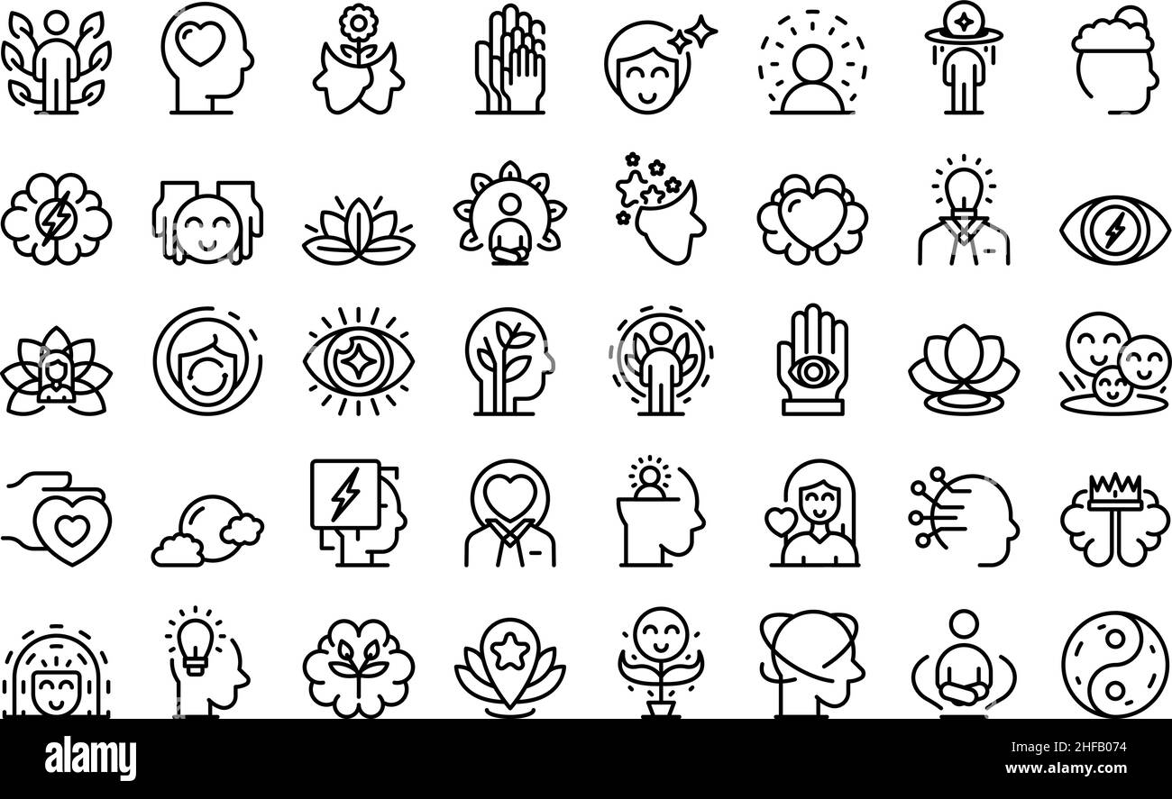 Mindfulness icons set outline vector. Mind stress. Relax peace Stock ...