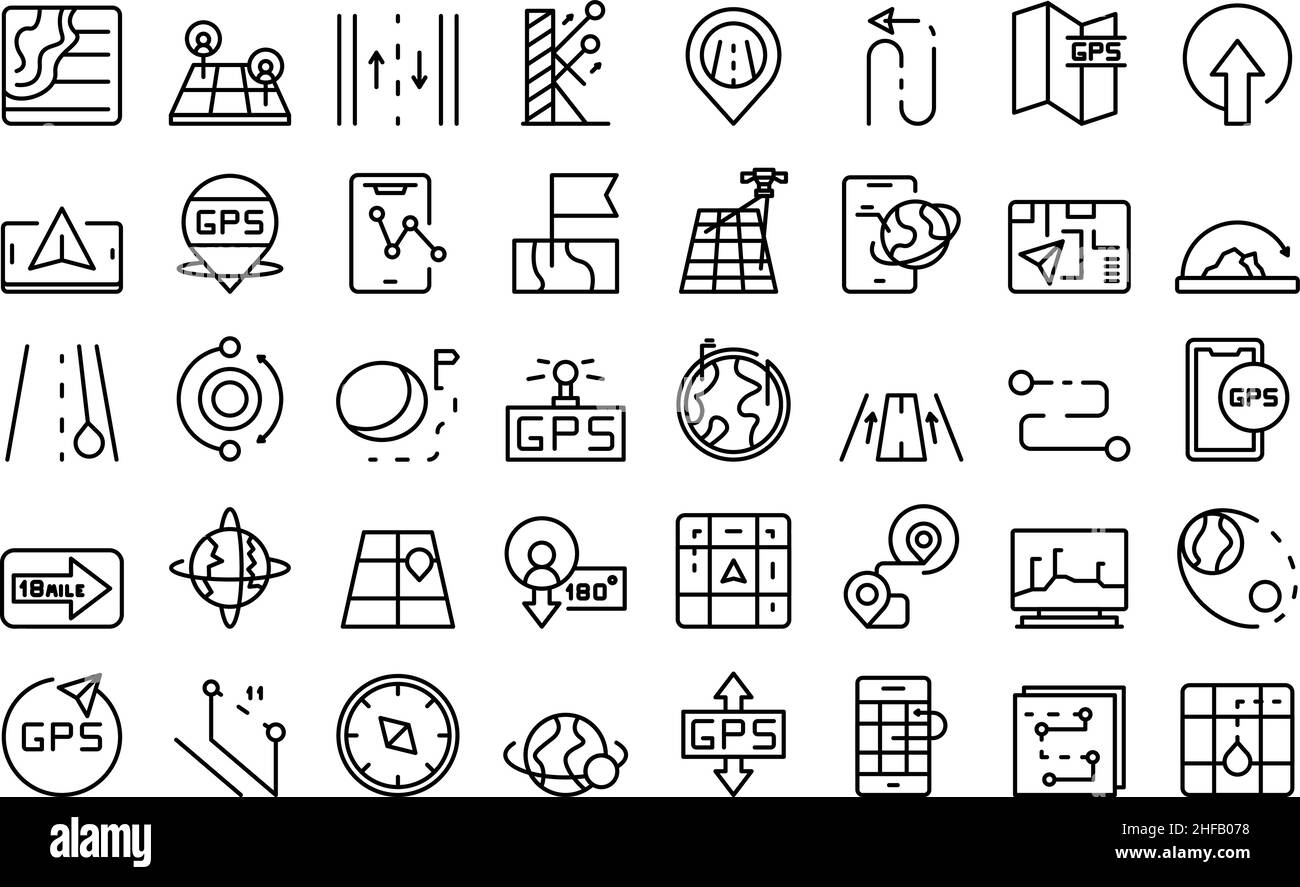 Trajectory icons set outline vector. Business road. Compass earth Stock ...