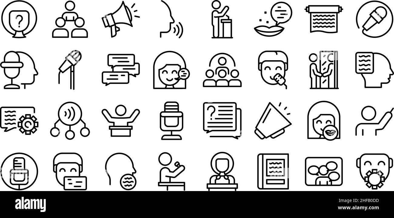 Rhetoric icons set outline vector. Knowledge lecture. Communication ...