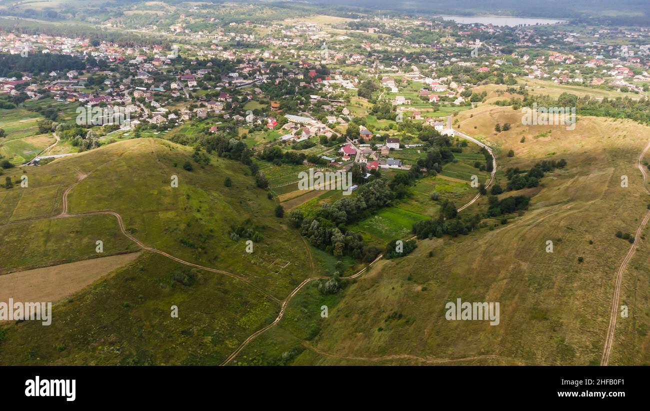 Extensive rural landscape with patches of fields, orchards and hedges ...