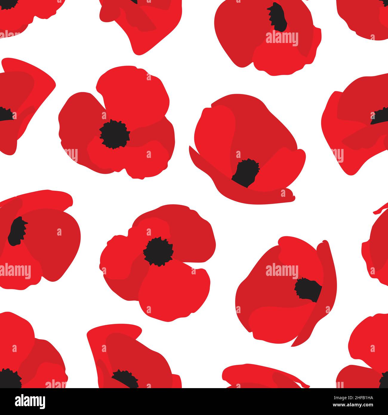 Poppy flower seamless pattern. Red poppies on white background. For ...