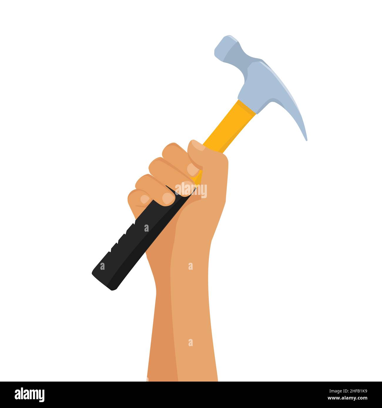 Man's hand holding hammer isolated on white background. Vector Stock ...
