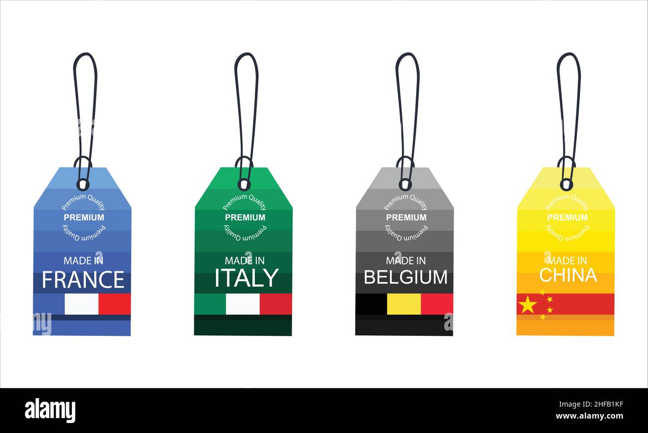 Set of different Country labels. Made in badges with flags. Vector ...