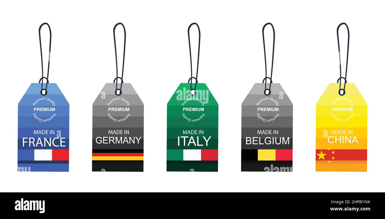 Set of different Country labels. Made in badges with flags. Vector ...