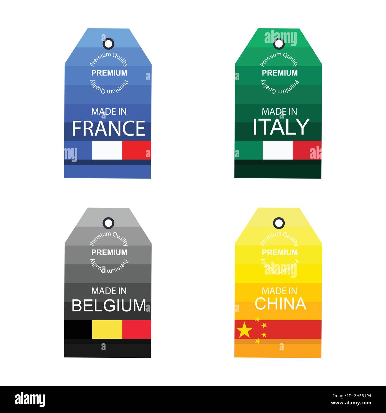 Set of different Country labels. Made in badges with flags. Vector ...