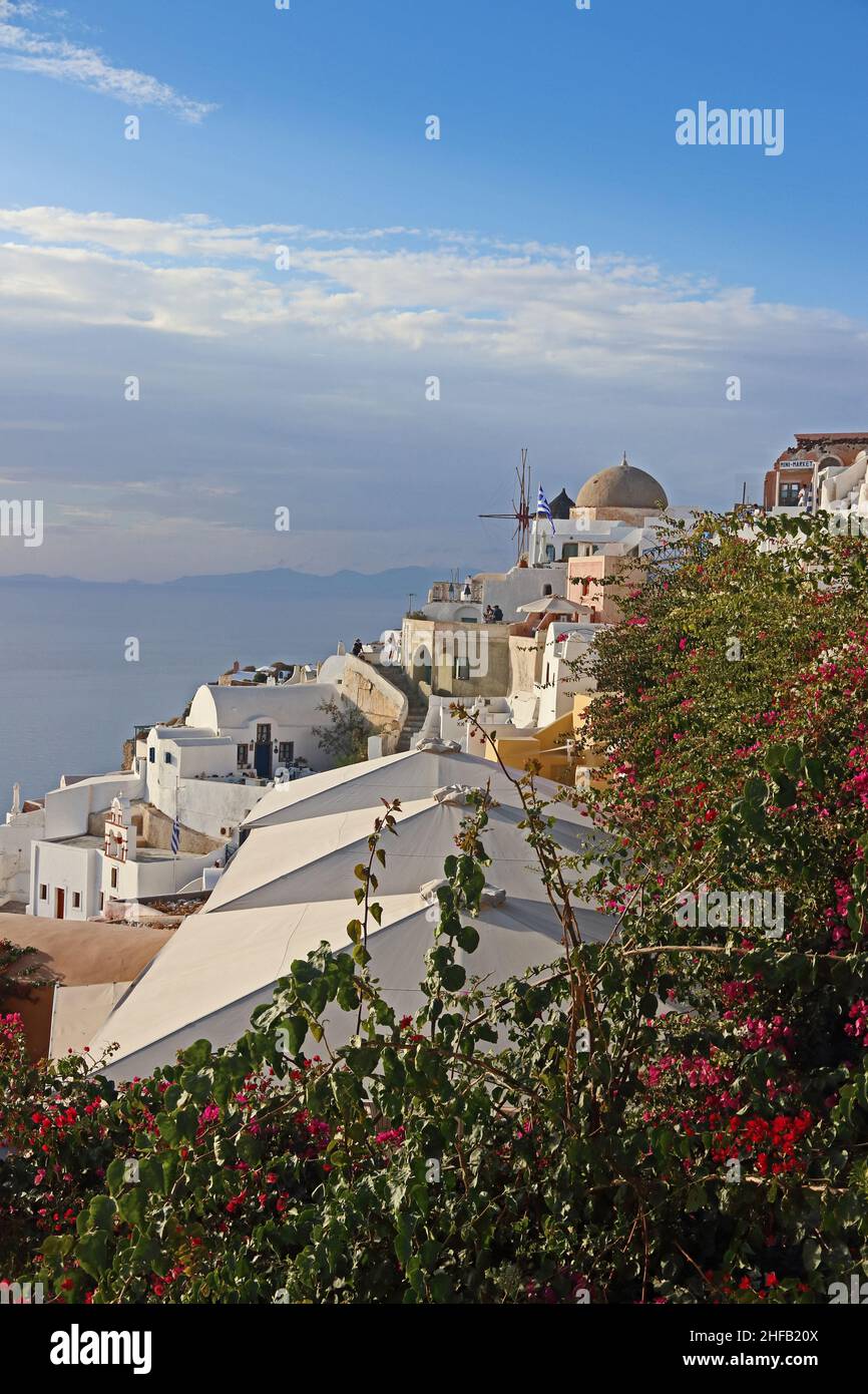 Rooftops and windmill, Oia, Santorini Stock Photo - Alamy