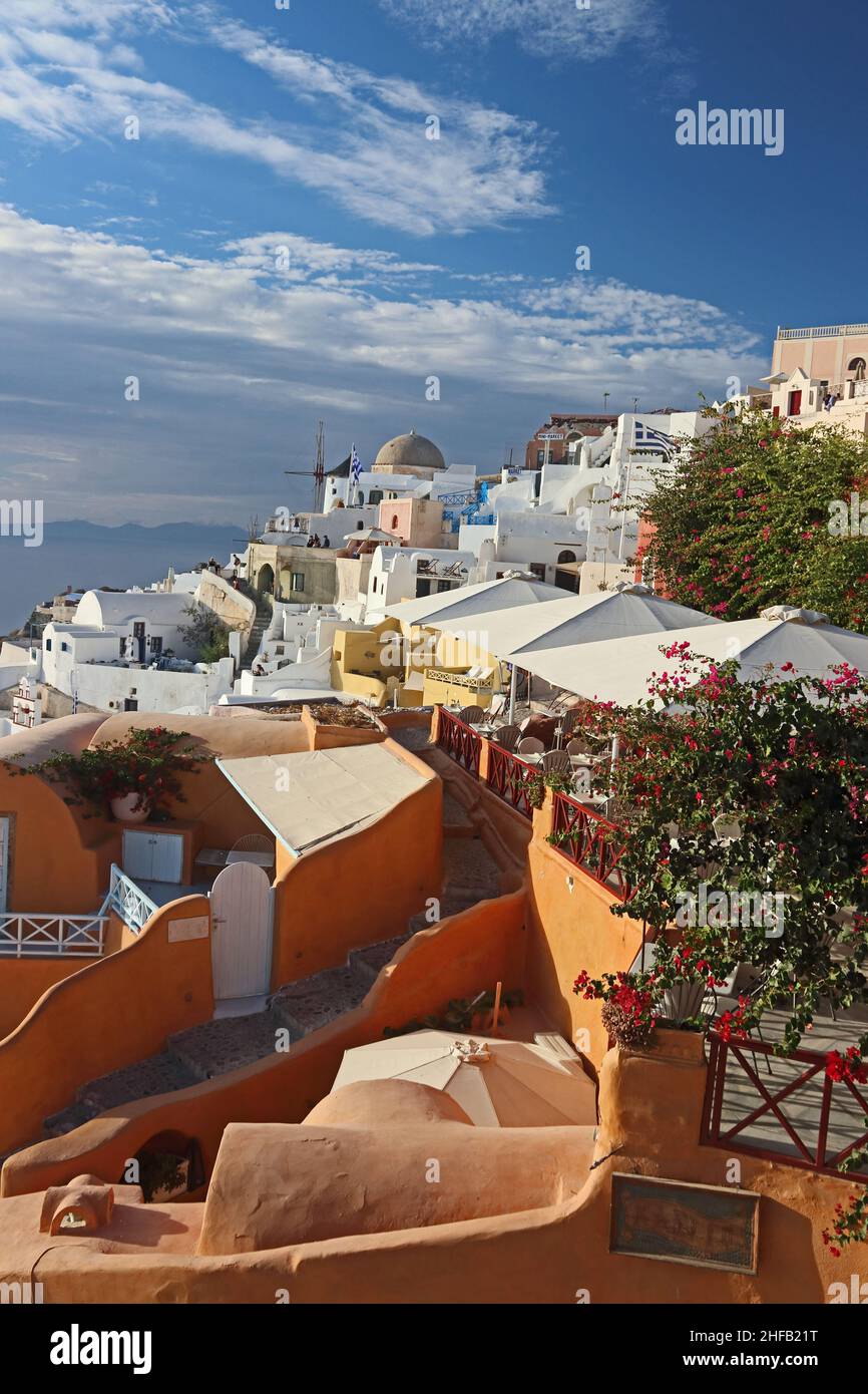 Rooftops and windmill, Oia, Santorini Stock Photo - Alamy