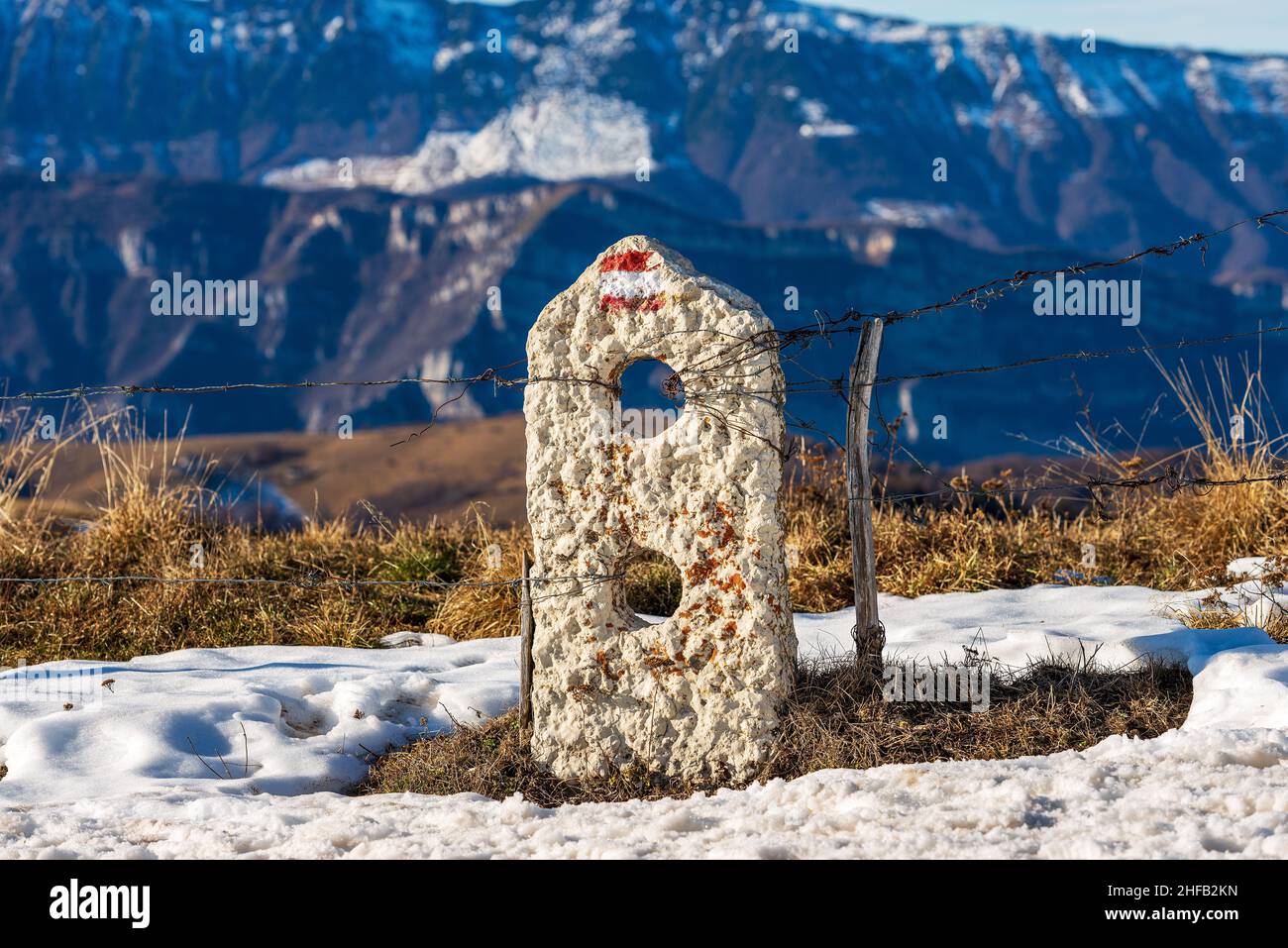 Red and White Trail Sign (Trail Marker) painted on a typical sandstone ...