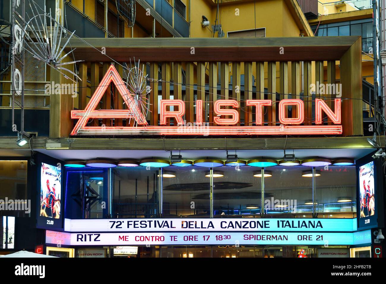 Exterior of the Ariston Theatre in the city center of Sanremo, famous ...