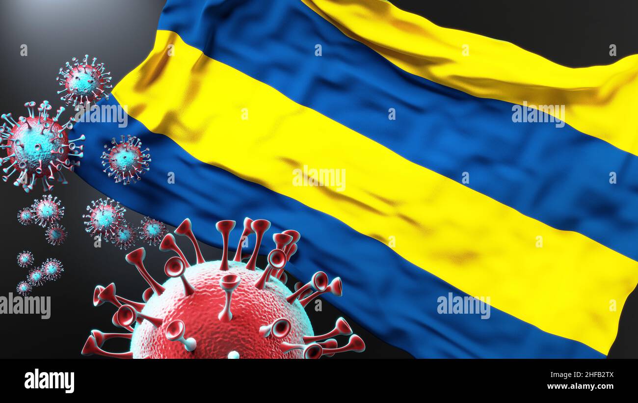 Franeker and covid pandemic - virus attacking a city flag of Franeker ...