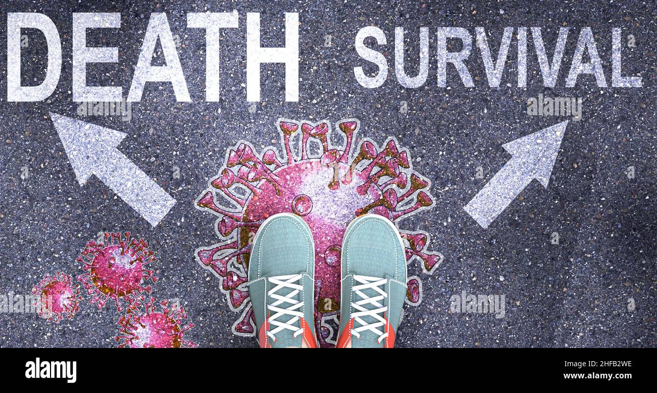 Covid death or survival - corona virus pandemic unknown future and two ...