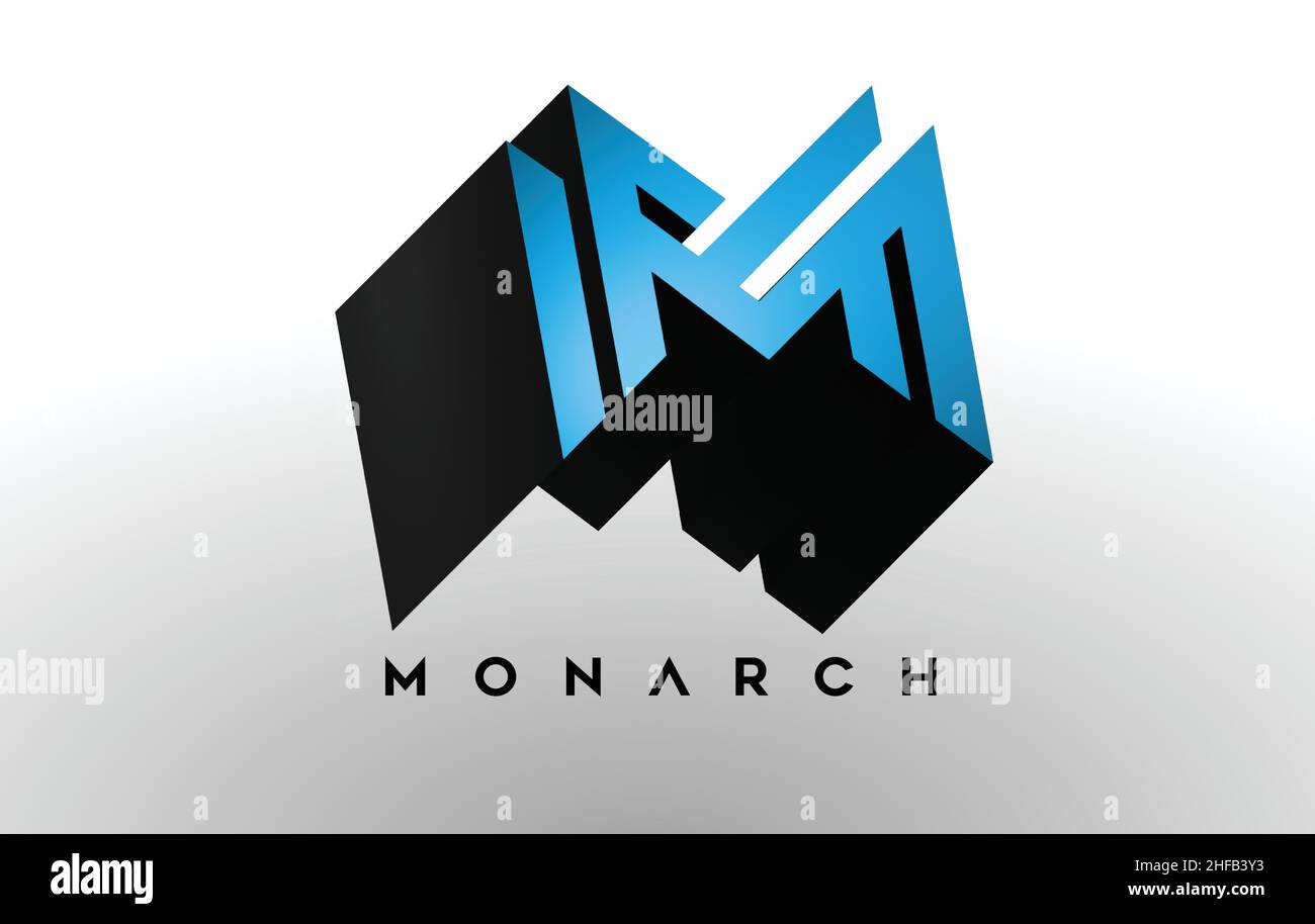 M letter Vector with 3d look and Monogram Style Icon in Blue and Black ...
