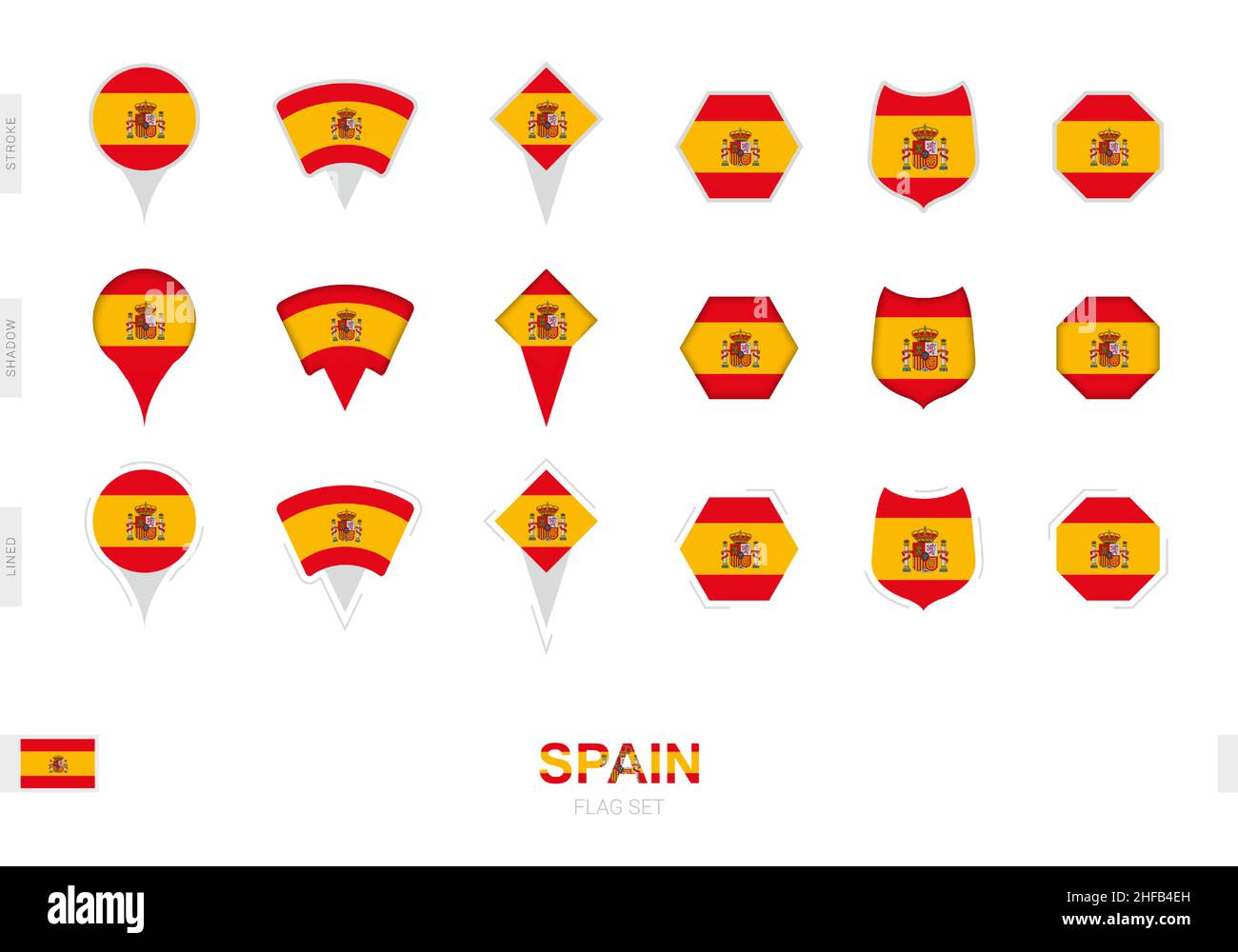 Collection of the Spain flag in different shapes and with three ...