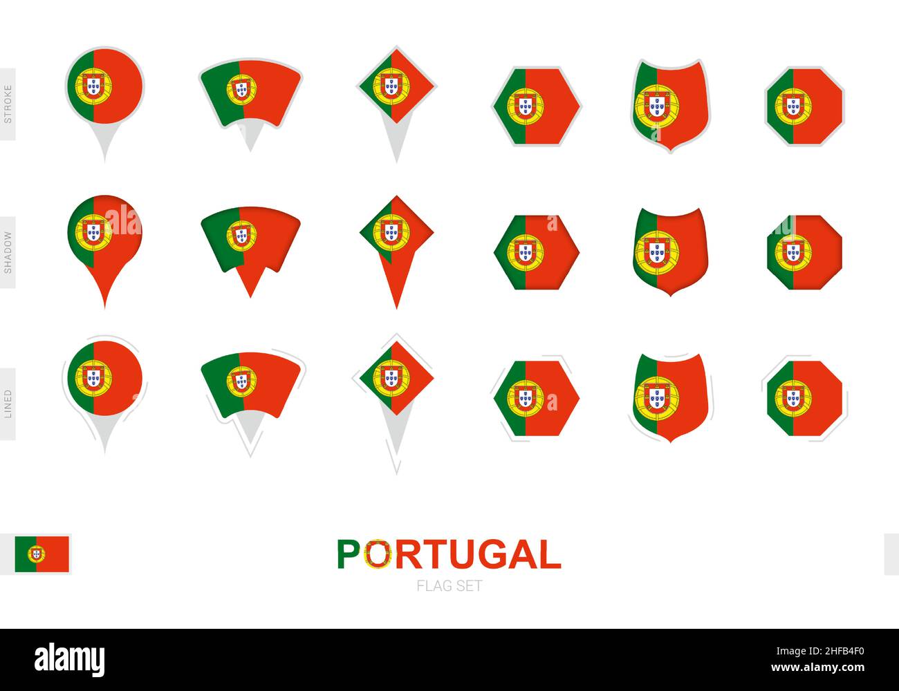 Collection of the Portugal flag in different shapes and with three ...