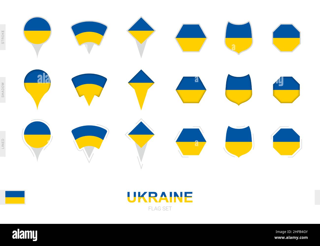 Collection of the Ukraine flag in different shapes and with three ...