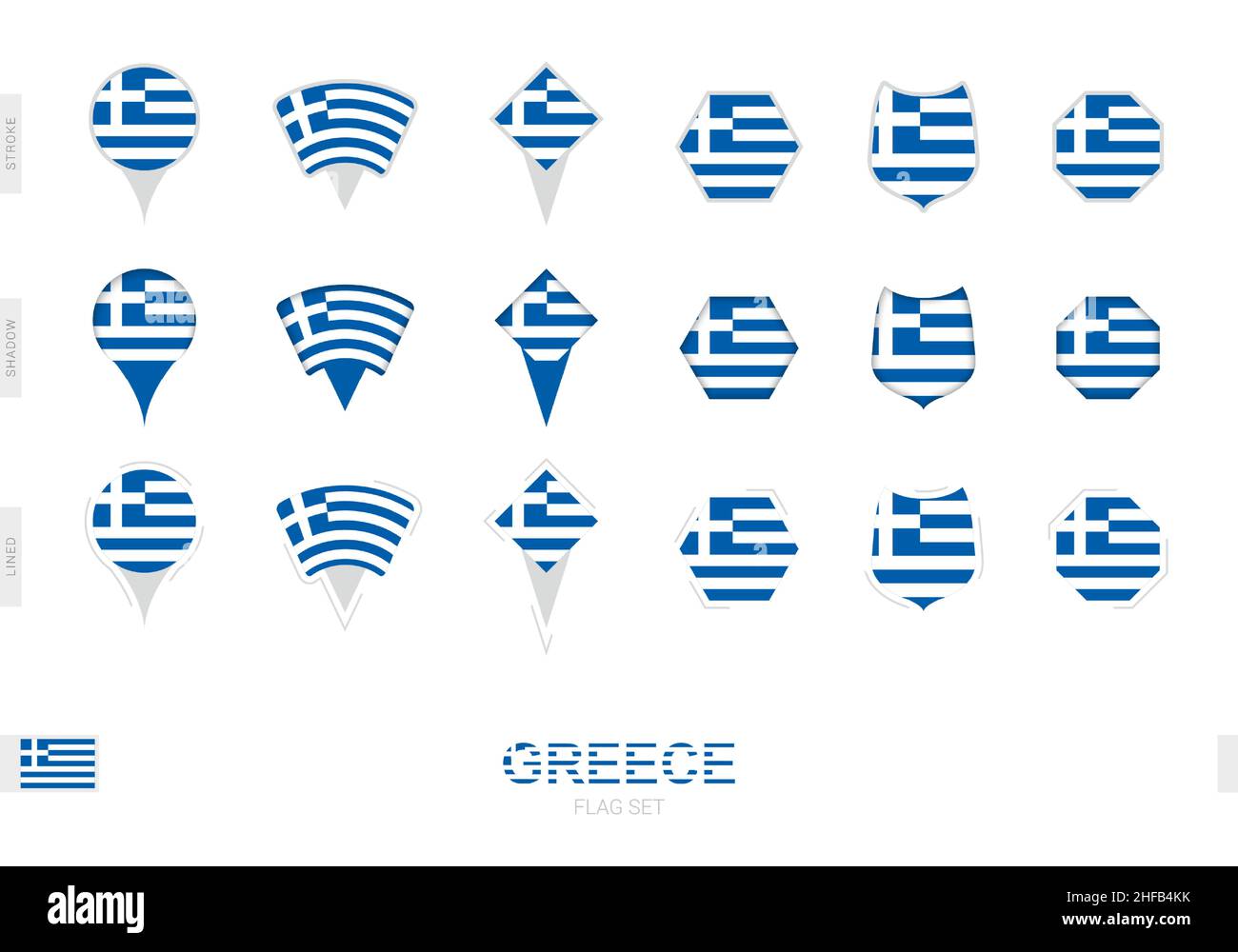 Collection of the Greece flag in different shapes and with three ...