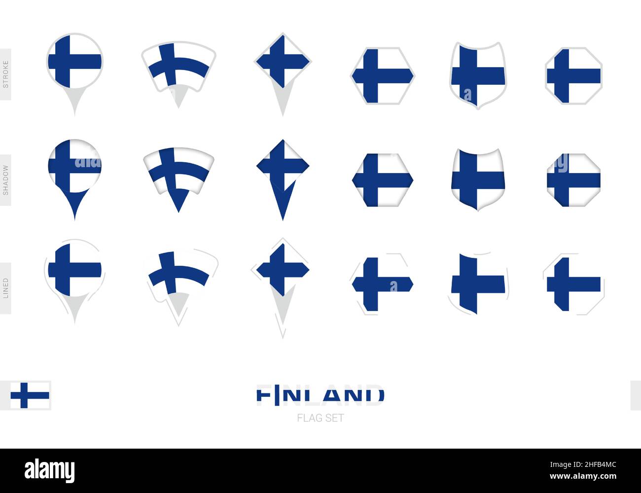 Collection of the Finland flag in different shapes and with three ...