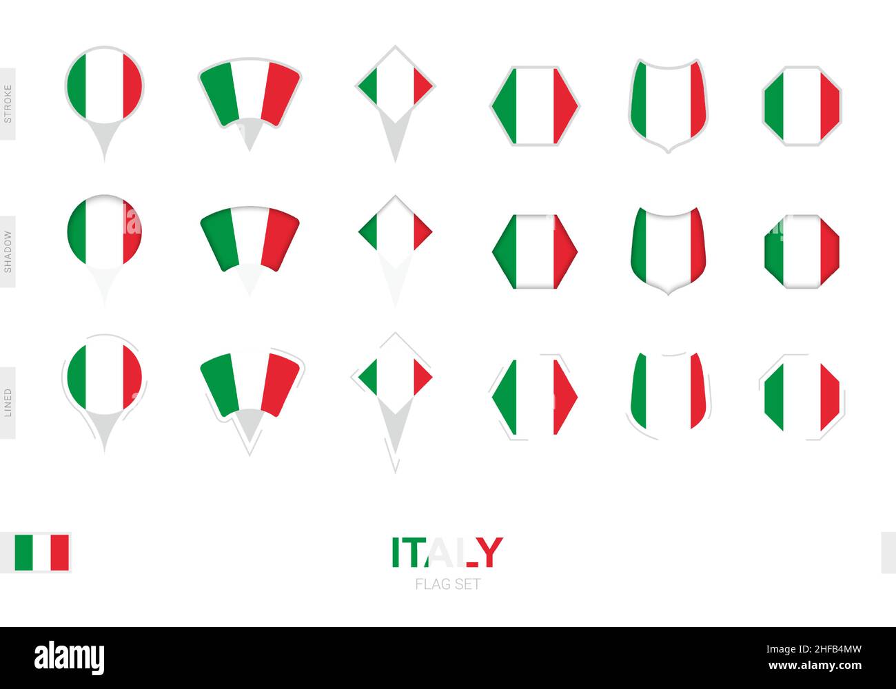 Collection of the Italy flag in different shapes and with three ...