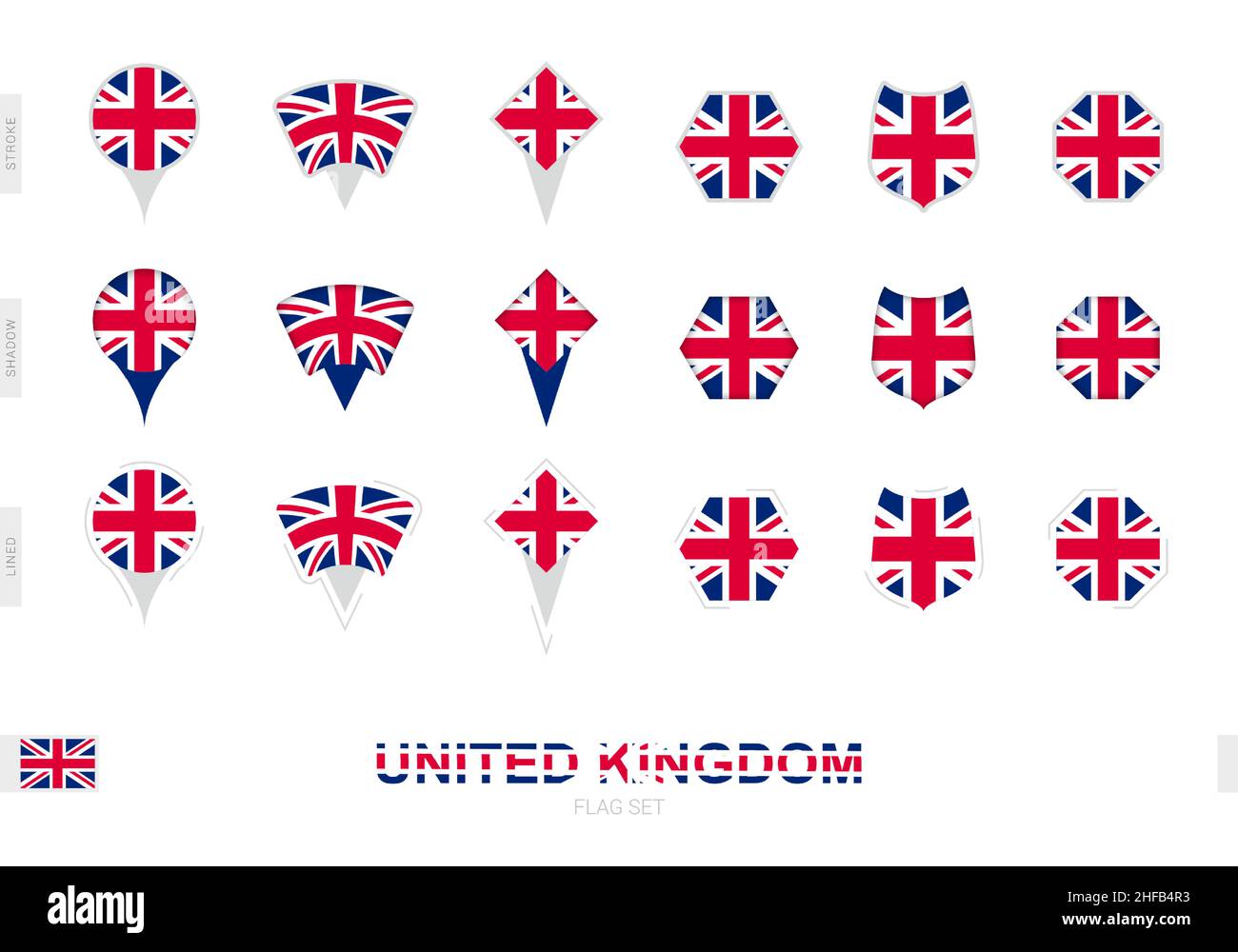 Collection of the United Kingdom flag in different shapes and with ...