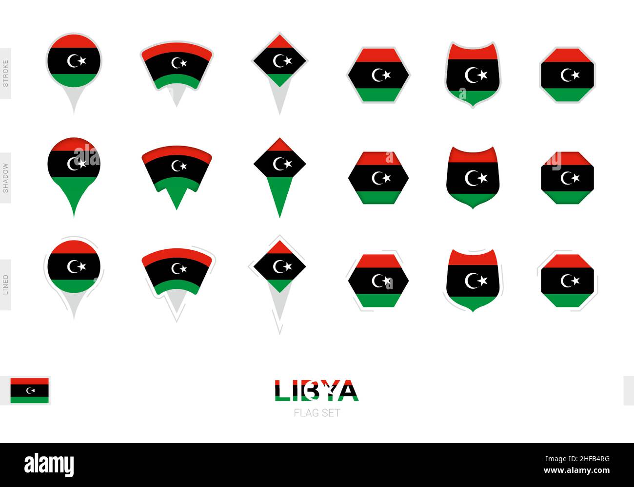 Collection of the Libya flag in different shapes and with three ...