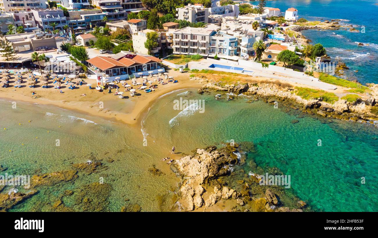 Panoramic aerial view from above of the city of Chania, Crete island ...