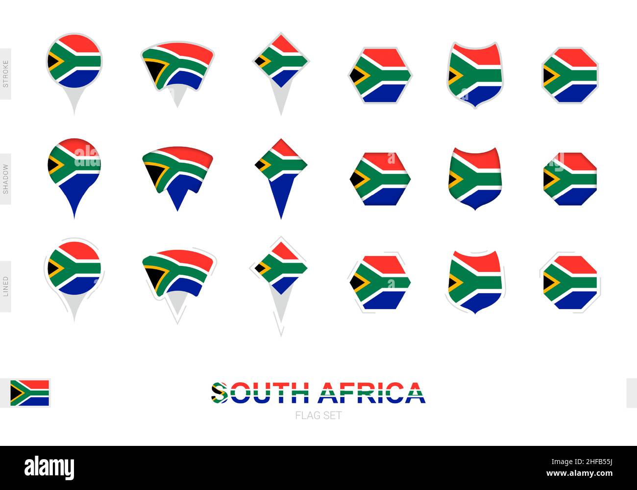 Collection of the South Africa flag in different shapes and with three ...
