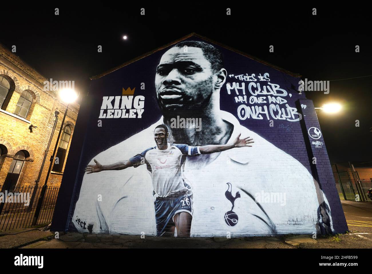 A view of a mural of Ledley King near to Tottenham Hotspur Stadium ...