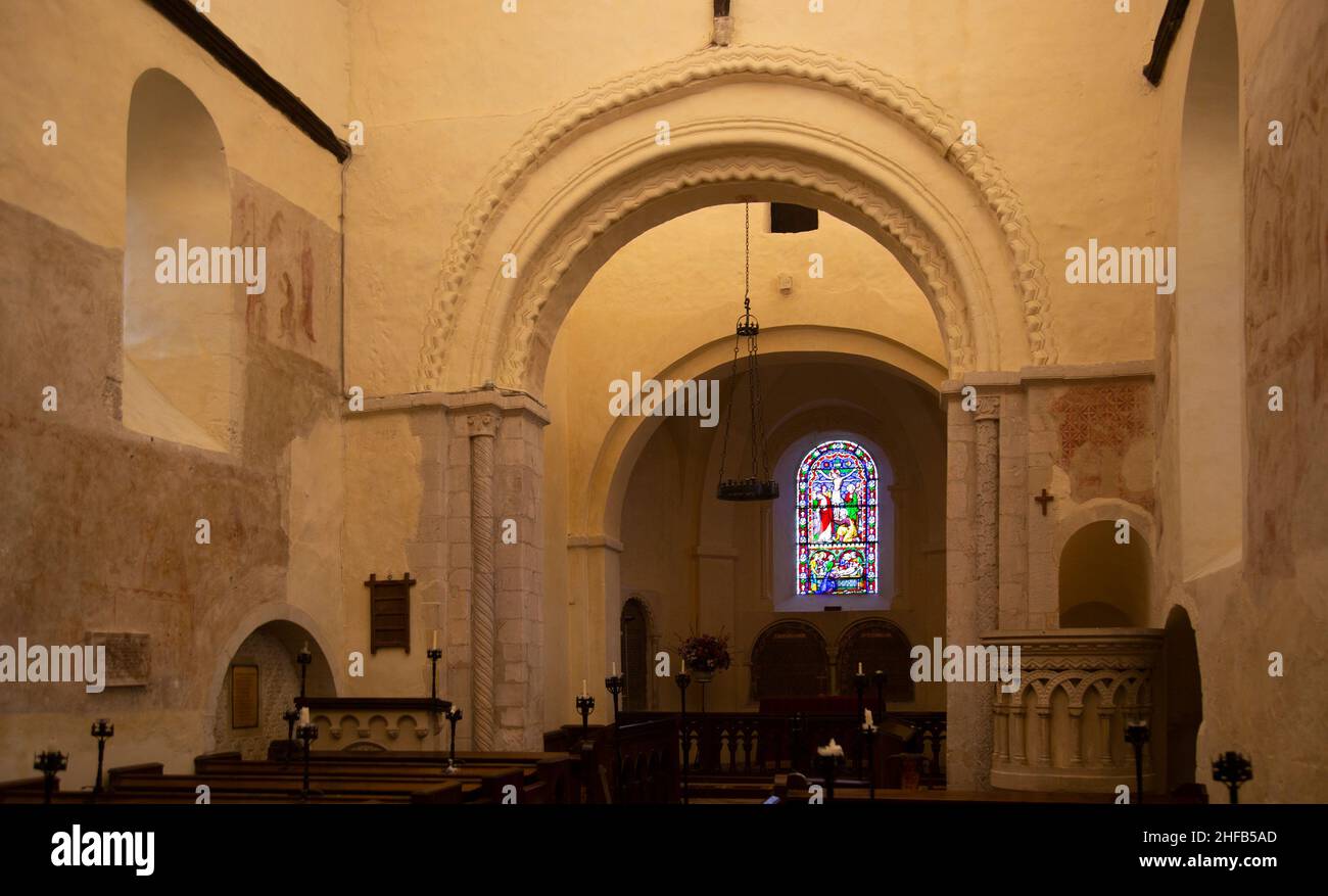 Norman chancel arch with zigzag mouldings, Wissington church, Suffolk ...