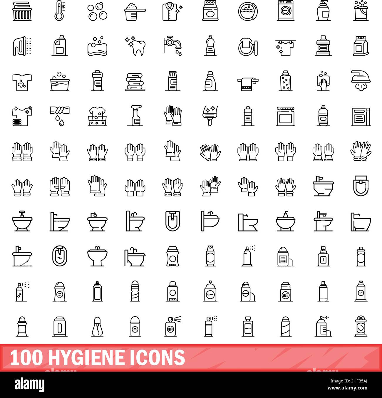 100 hygiene icons set. Outline illustration of 100 hygiene icons vector ...