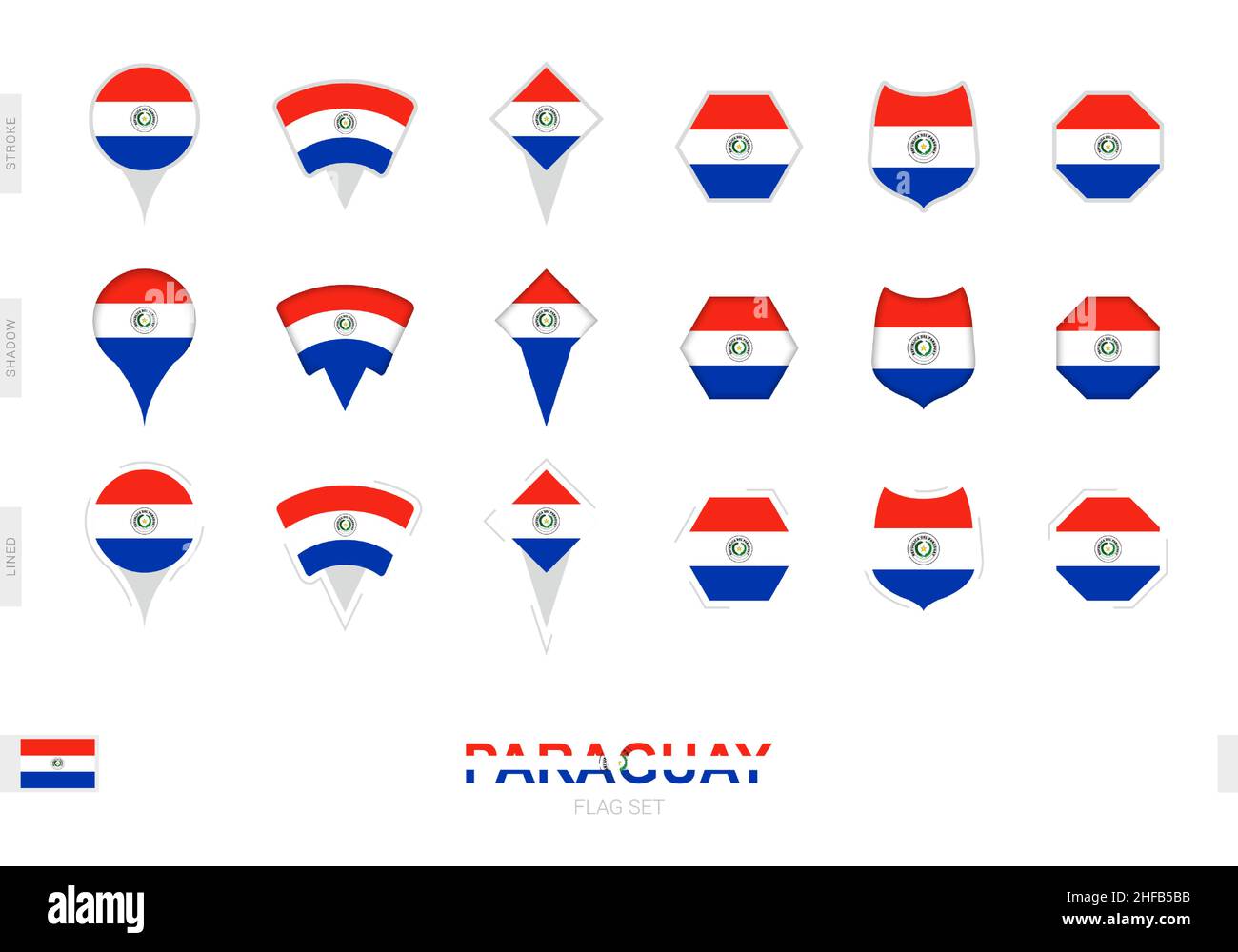 Collection of the Paraguay flag in different shapes and with three ...