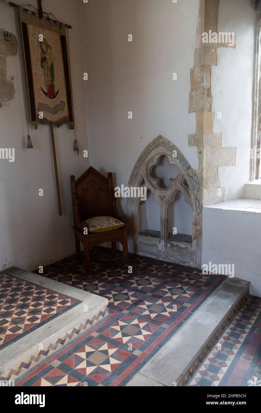 Double piscina within the sanctuary at Raydon church, Suffolk, England ...