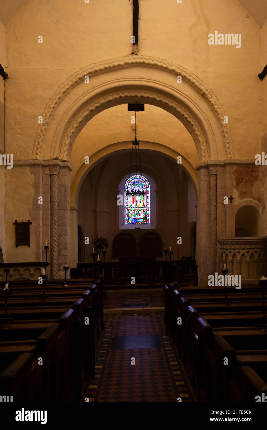 Norman chancel arch with zigzag mouldings, Wissington church, Suffolk ...