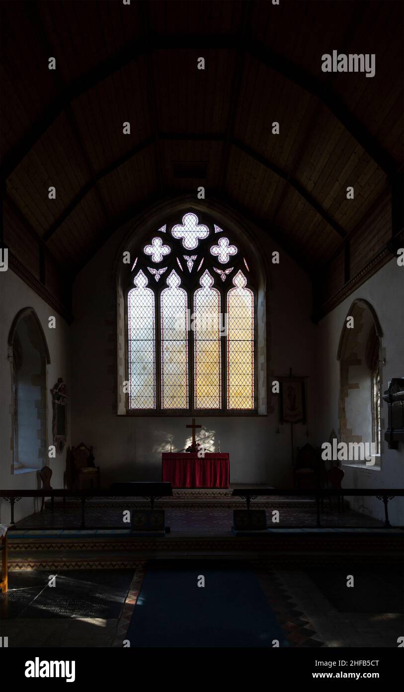 Altar and east window with stone tracery, Raydon church, Suffolk ...