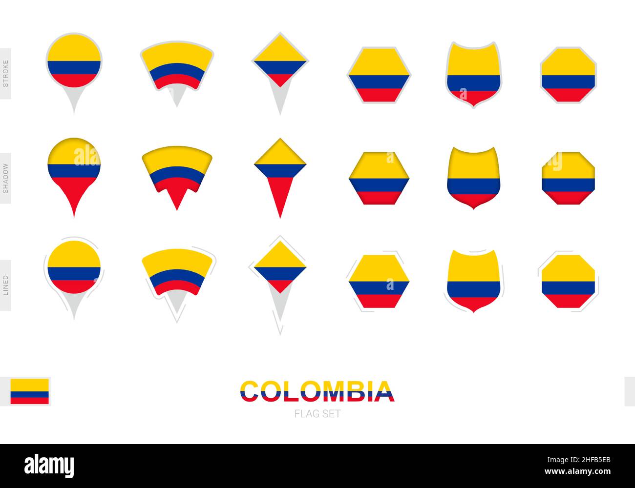 Collection of the Colombia flag in different shapes and with three ...