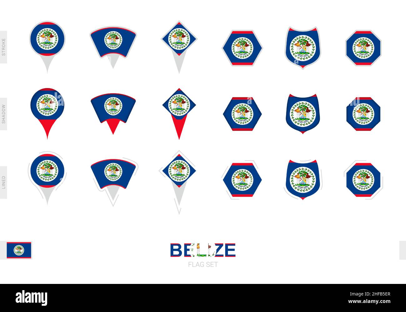 Collection of the Belize flag in different shapes and with three ...