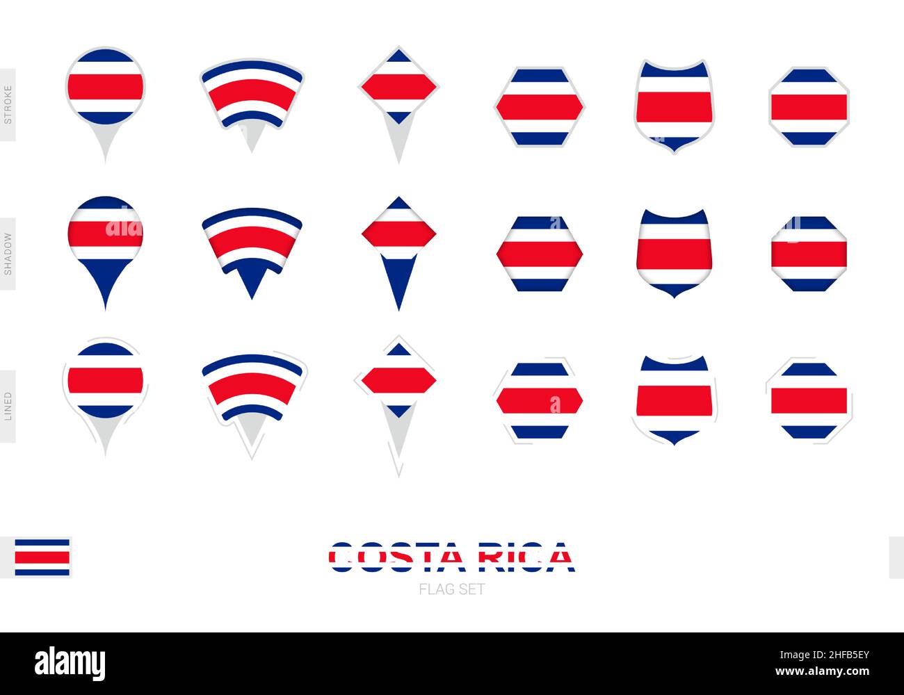 Collection of the Costa Rica flag in different shapes and with three ...