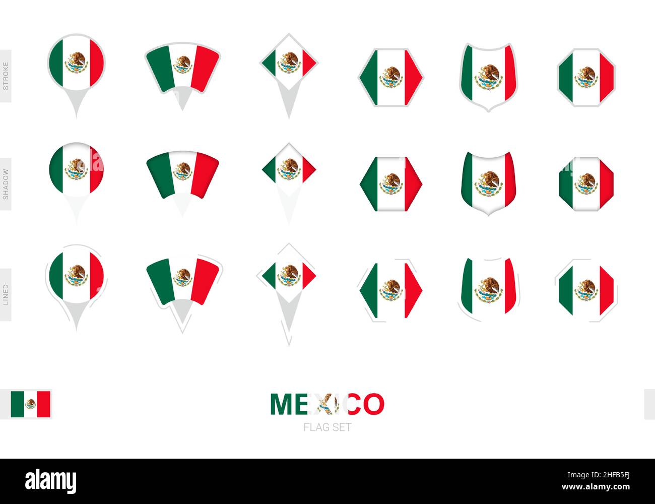 Collection of the Mexico flag in different shapes and with three ...