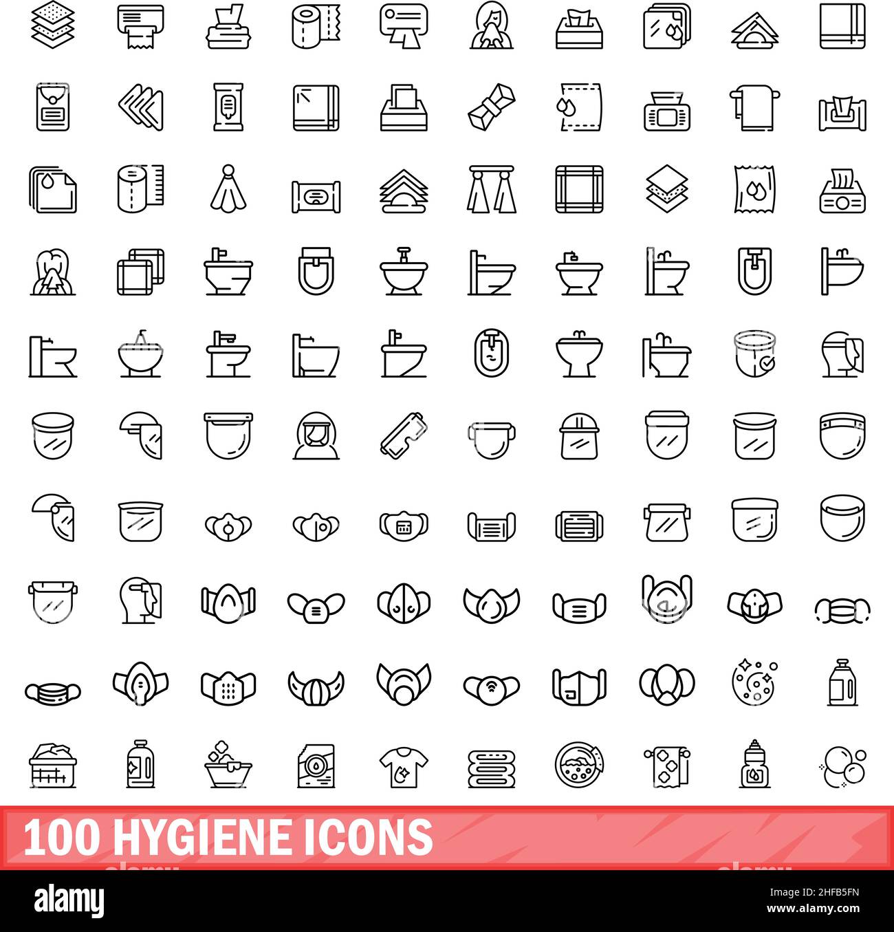 100 hygiene icons set. Outline illustration of 100 hygiene icons vector ...