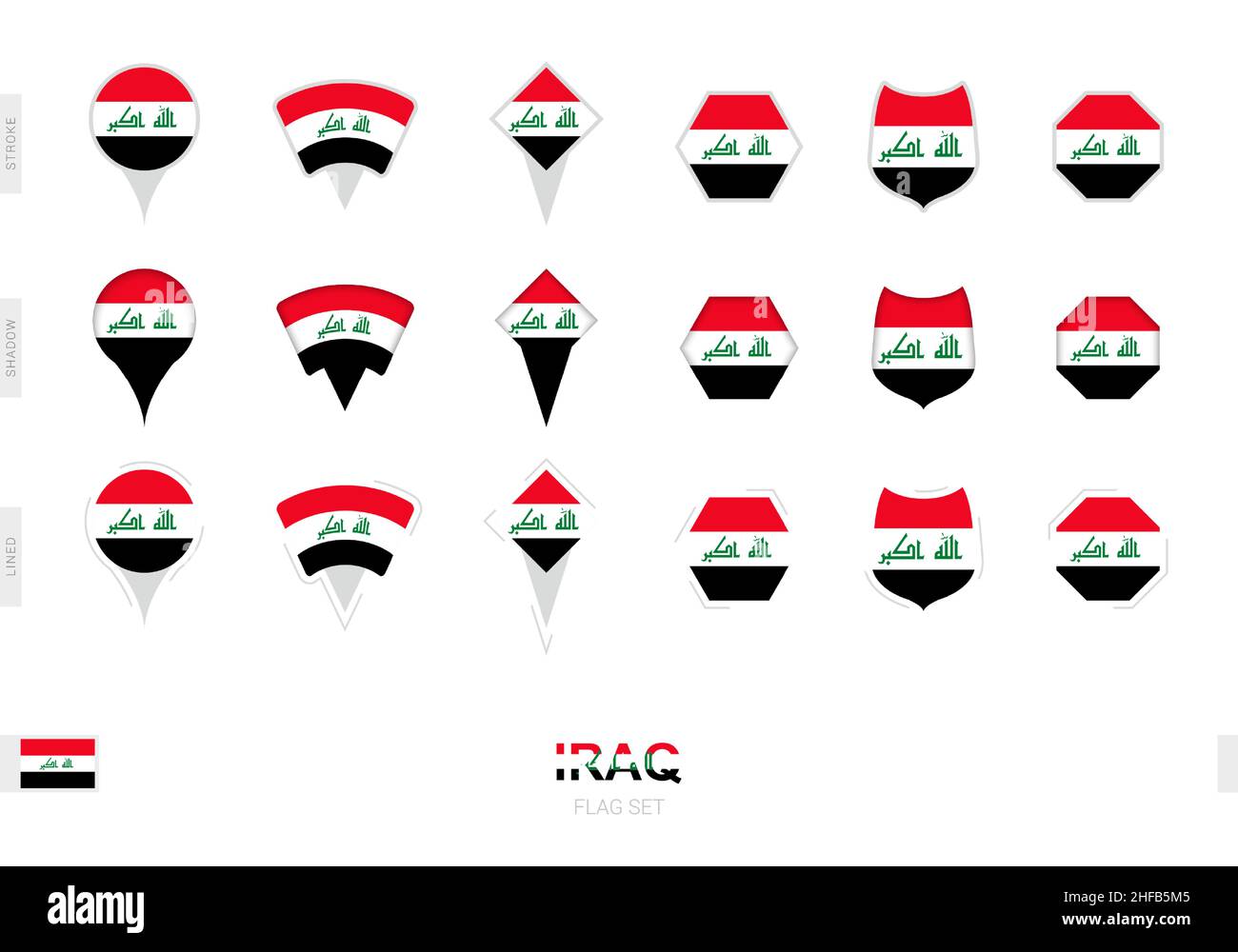 Collection of the Iraq flag in different shapes and with three ...