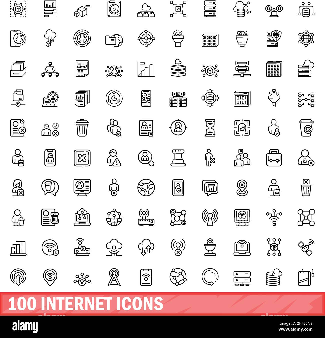 100 internet icons set. Outline illustration of 100 internet icons ...