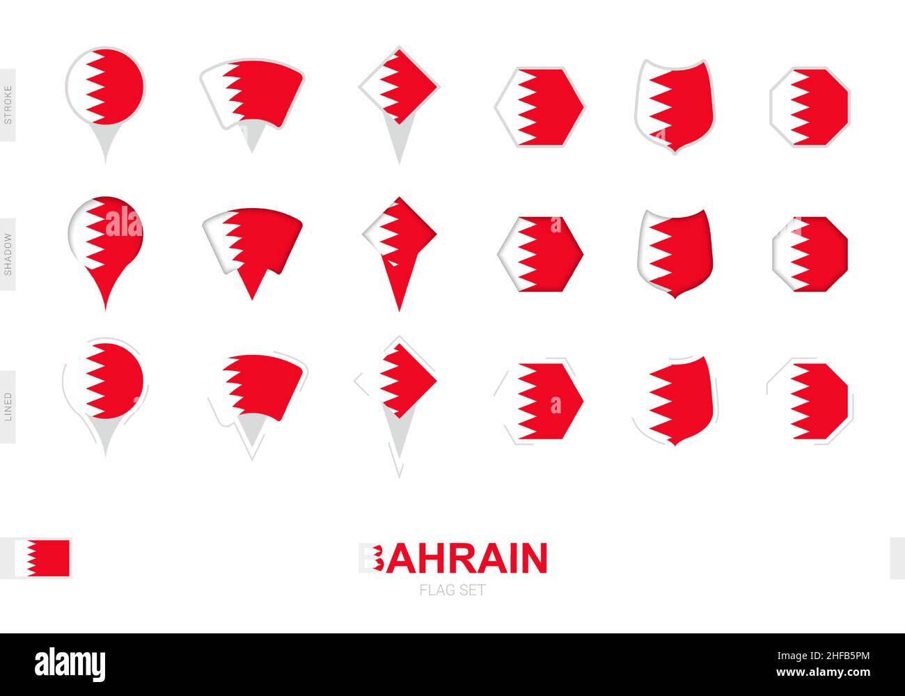 Collection of the Bahrain flag in different shapes and with three ...