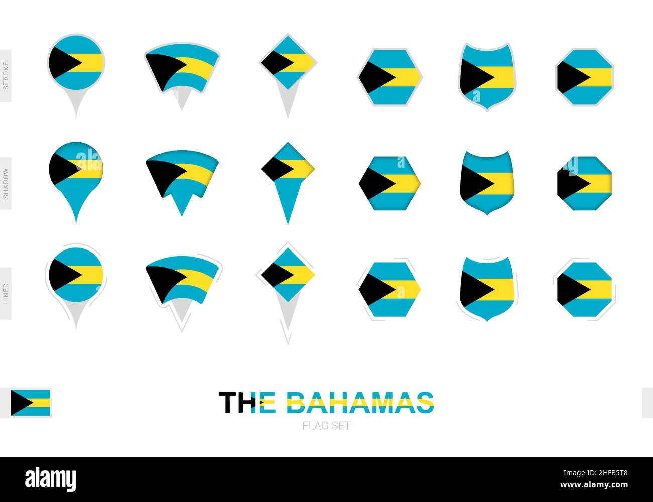 Collection of the The Bahamas flag in different shapes and with three ...