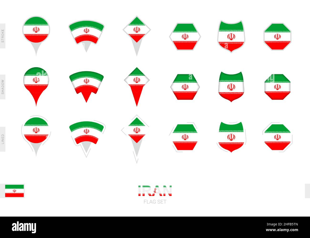 Collection of the Iran flag in different shapes and with three ...