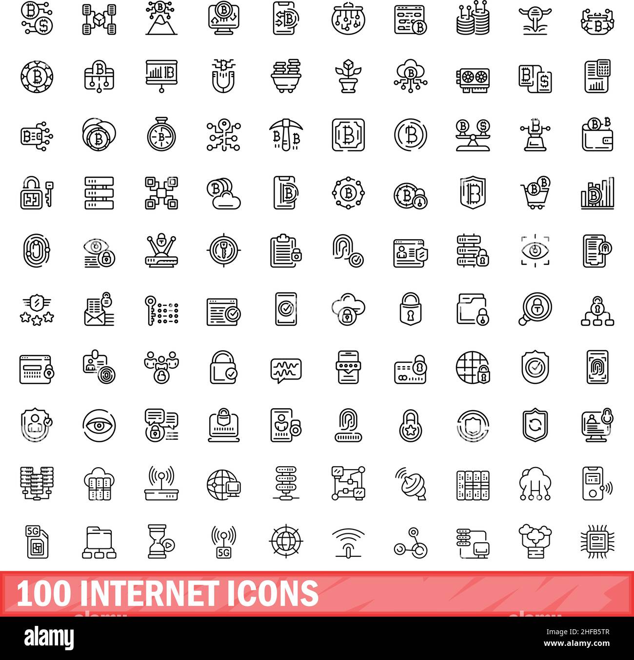 100 internet icons set. Outline illustration of 100 internet icons ...