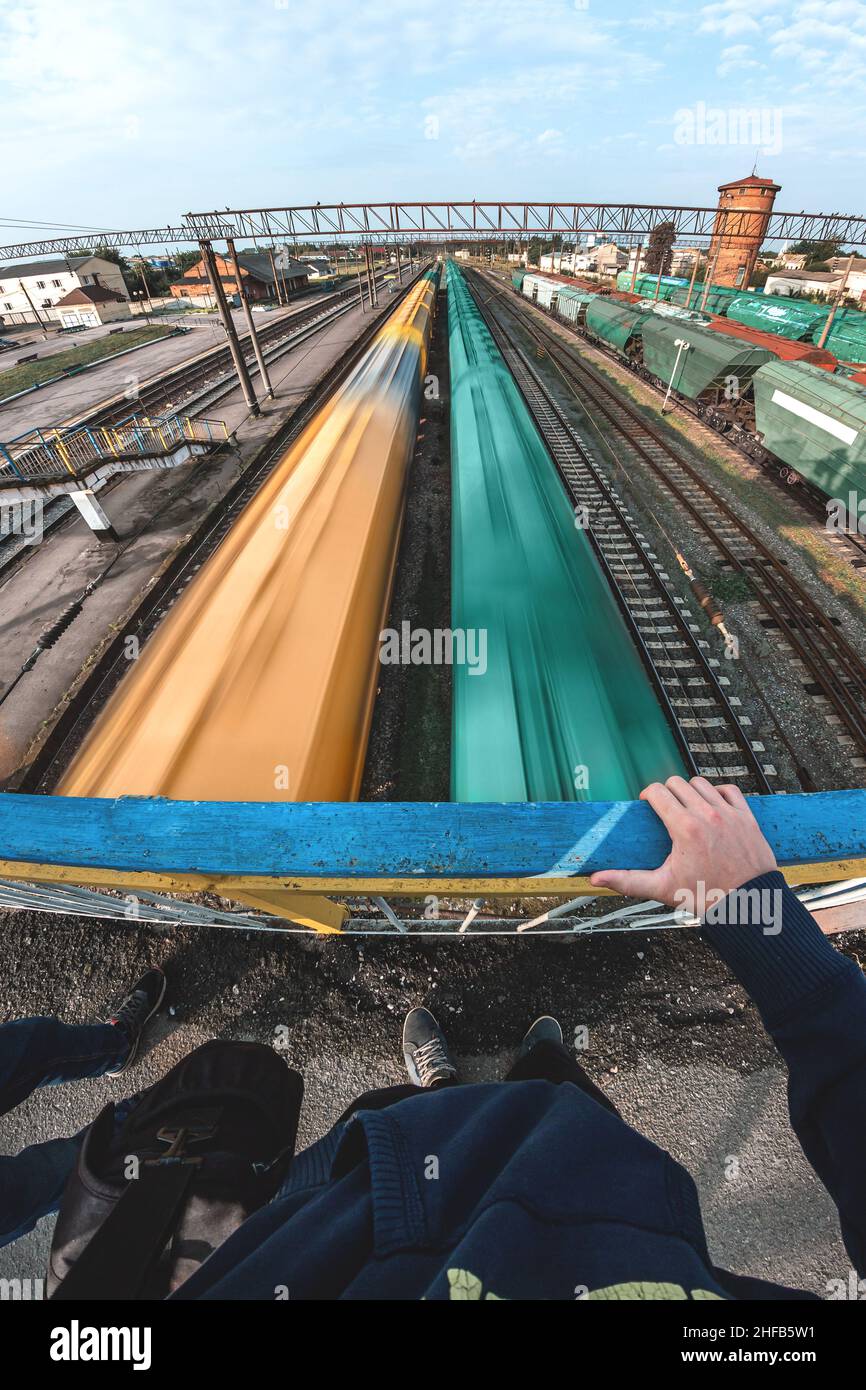 Freight trains - Cargo transportation. Grain transportation. Junction ...